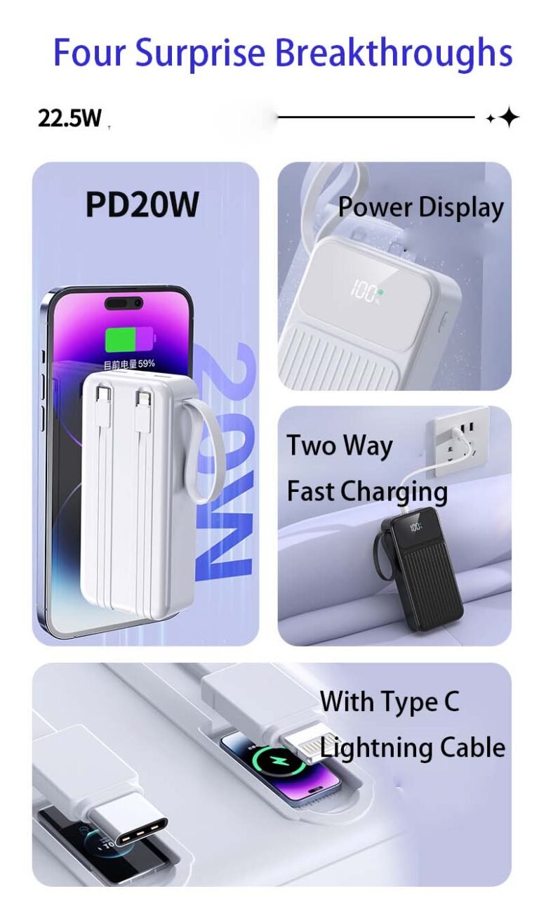 30000mah Power Bank Lightning 22.5W Personlized Type C Portable Charger ...